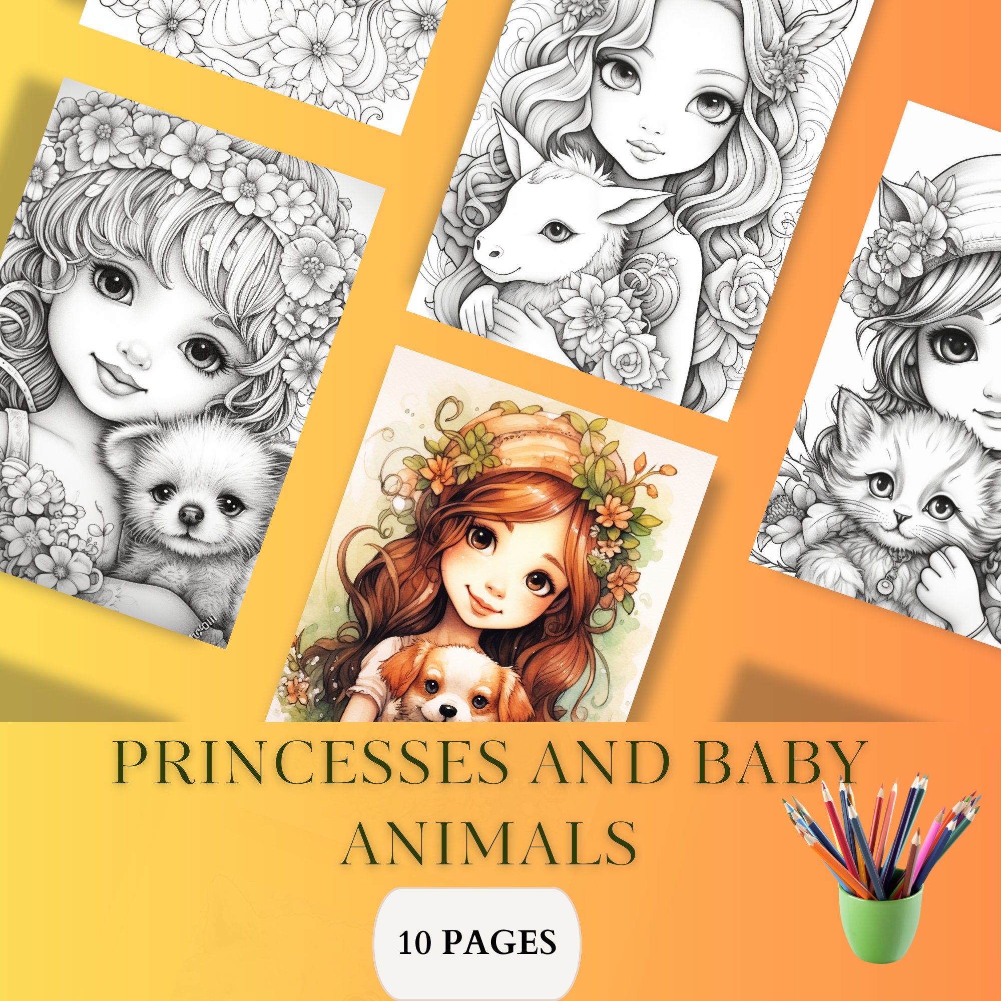 10 Princesses & Baby Animals Coloring Pages, Pet Care, Fantasy ...