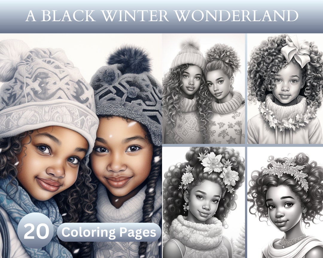 20 Black Winter Wonderland Coloring Book, Winter Beauties, Winter Girls ...