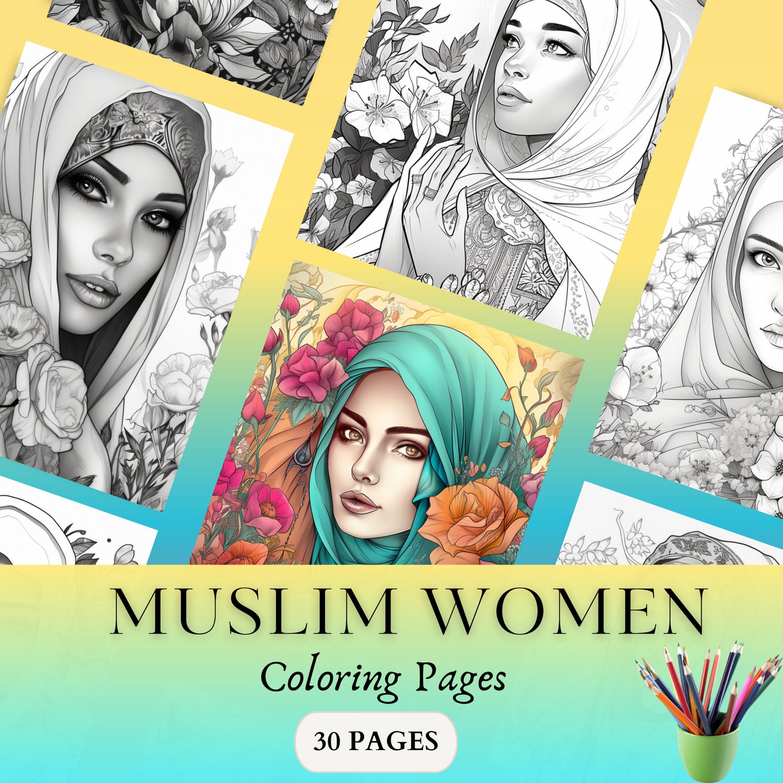 30 Muslim Women Coloring Pages, Islamic Art, Inspirational, Modesty ...