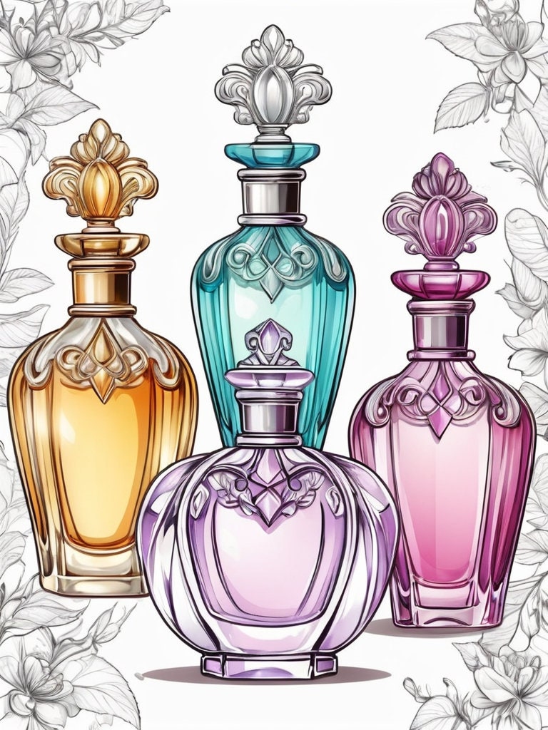 90 Perfume Bottles Coloring Book, Blooms & Scents, Adults/kids Coloring ...