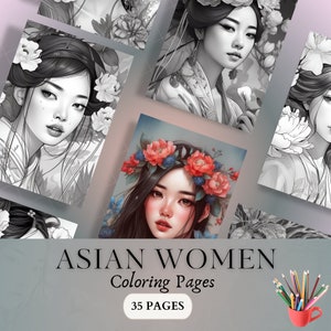 35 Asian Women Coloring Pages, Asian Girls, Florals, Fashion, Artistic ...