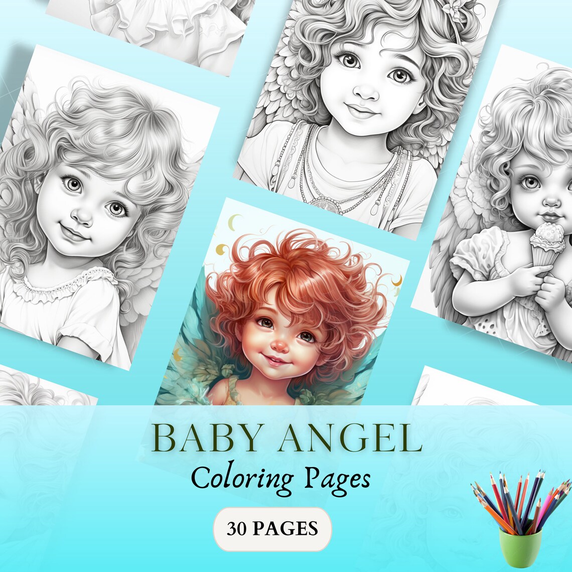 30 Baby Angel Coloring Pages Fantasy Fairy Wings Magical - Etsy