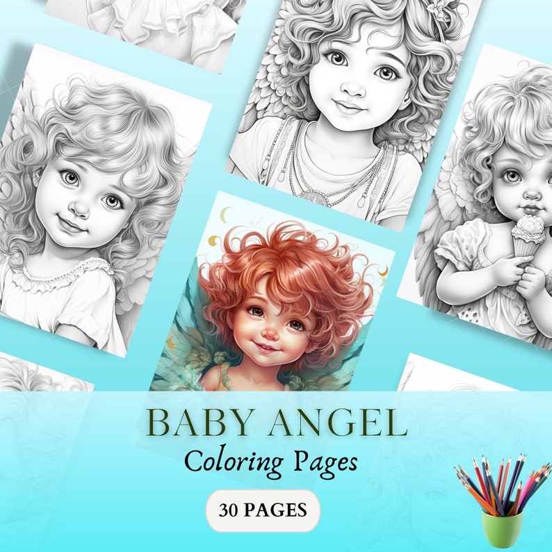 30 Baby Angel Coloring Pages Fantasy Fairy Wings Magical - Etsy