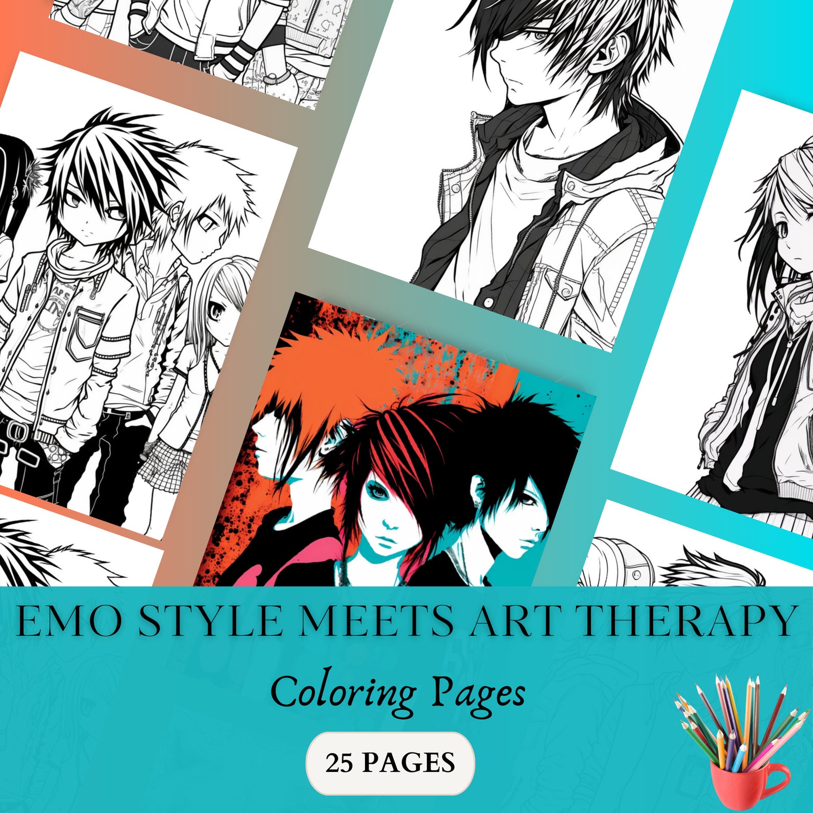 25 Emo Style Meets Art Therapy Coloring Book, Emotional Expression ...