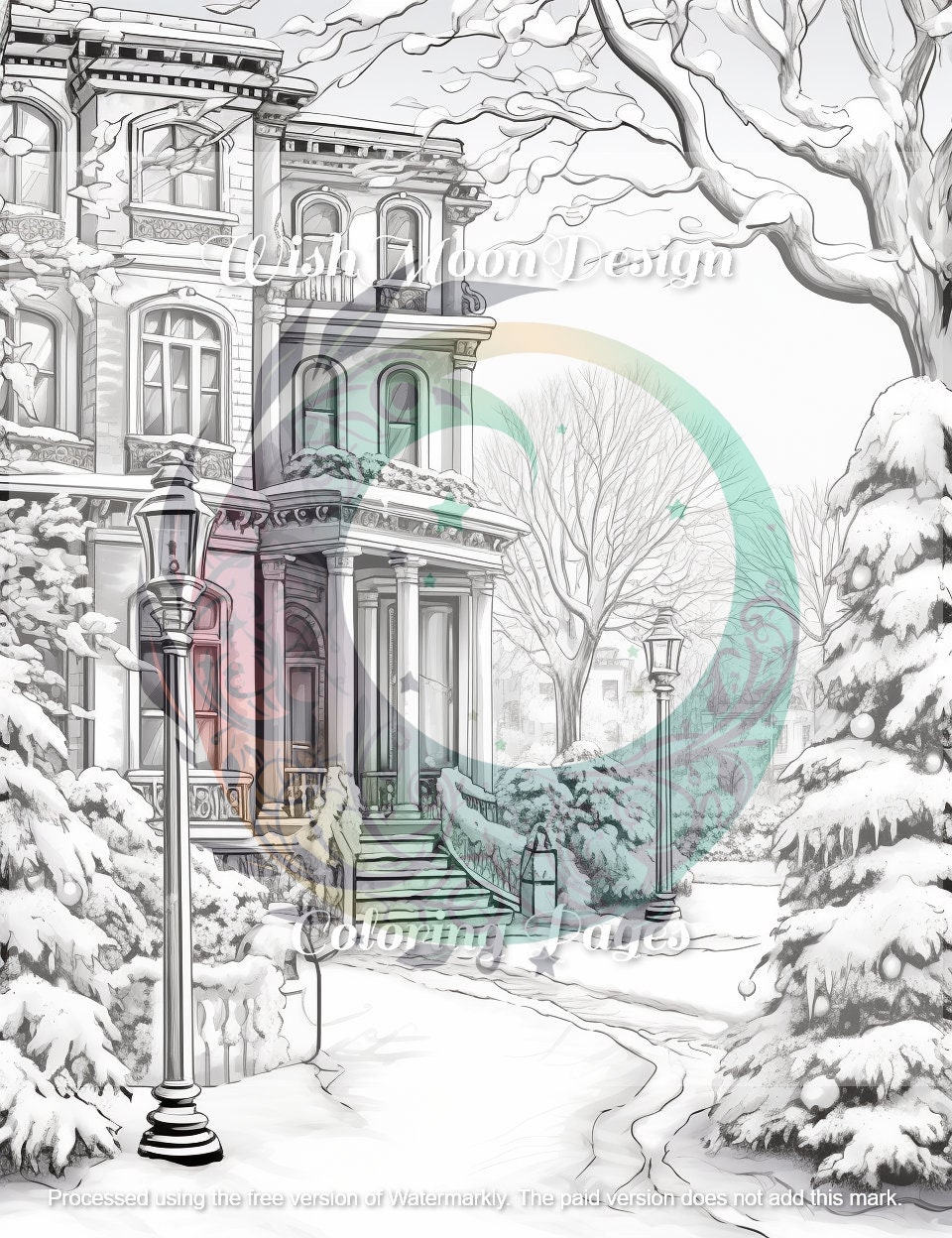 20 Christmas Scenes Coloring Book, Fantasy Xmas Cottage, Christmas Tree ...