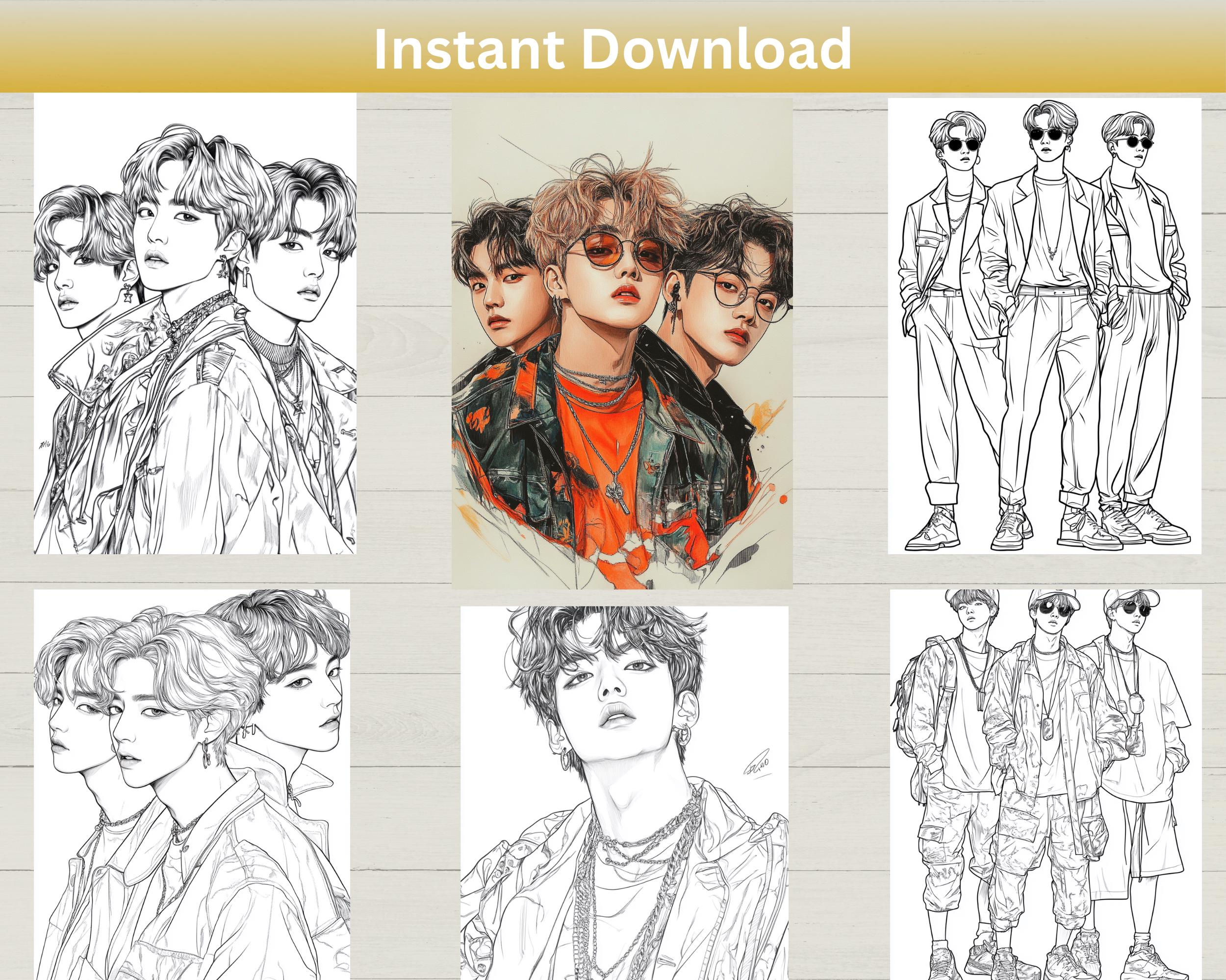 KPOP Coloring Pages, K-pop Boy Fashion for Gift K-pop Lovers, Coloring ...