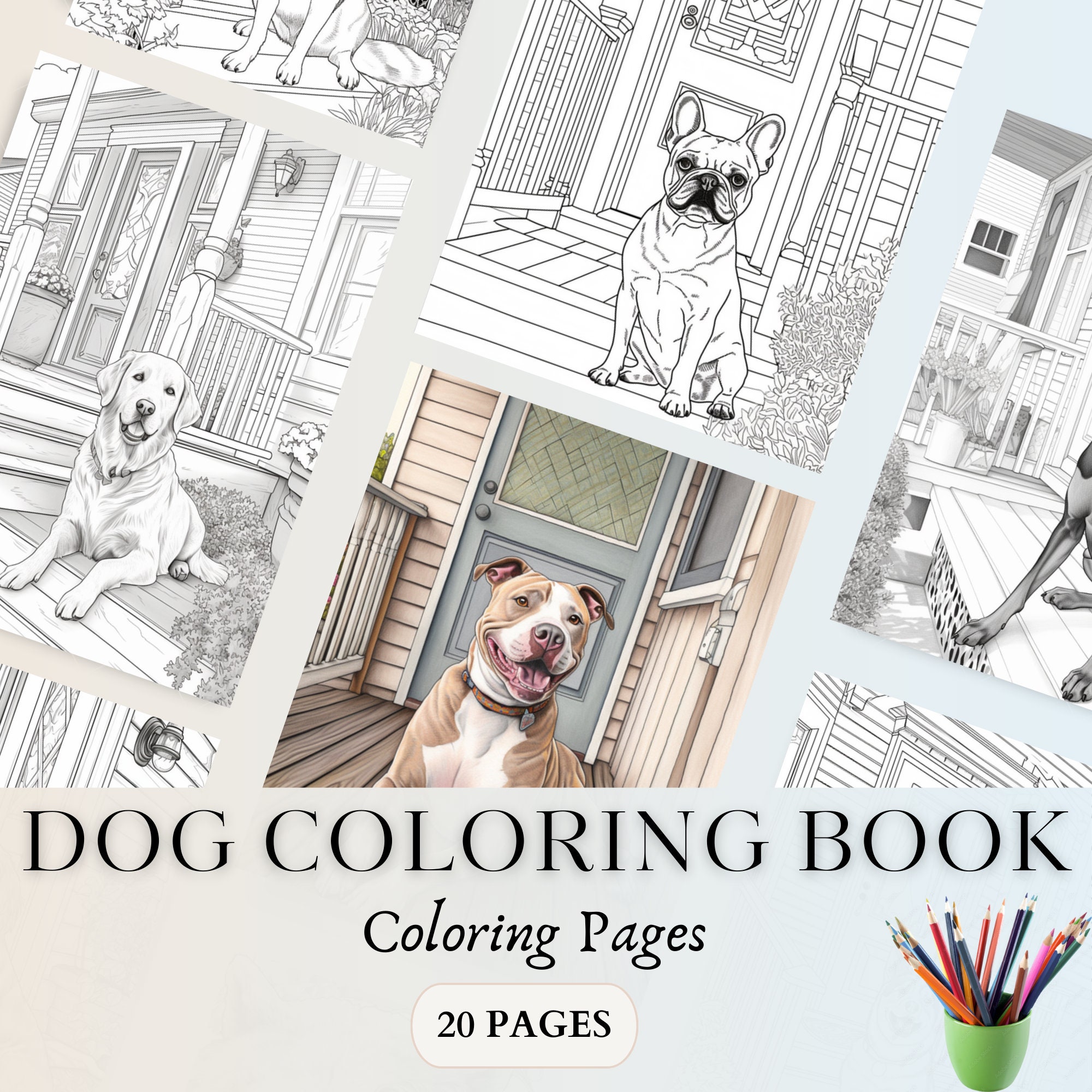20 Dog Coloring Book, Waiting on the Porch, Dog Breeds, Pets, Puppies ...