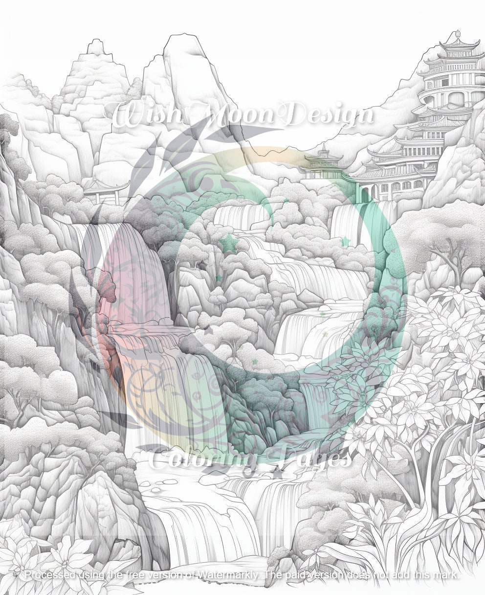 20 Magical Waterfalls Coloring Book, Forest River, Animals, Fantasy ...