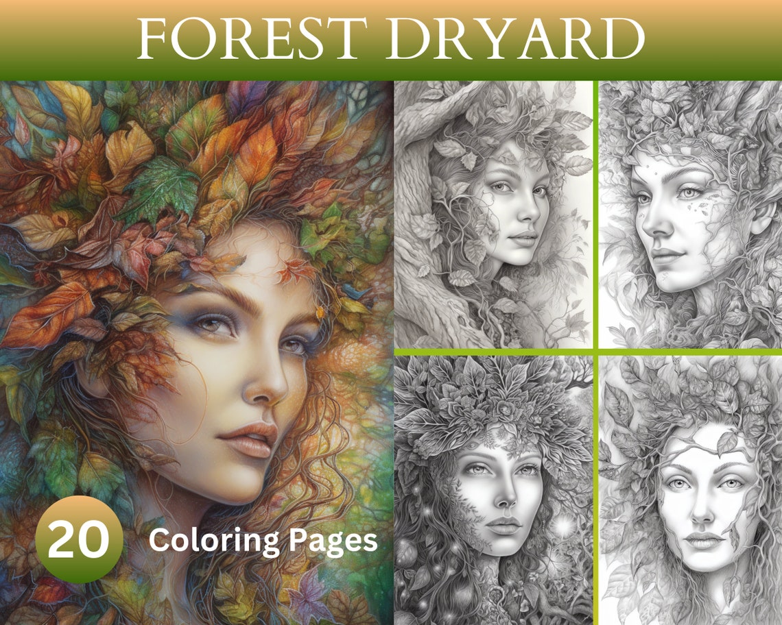 20 Forest Dryard Coloring Pages, Fantasy, Climber, Wild Face, Enchanted ...