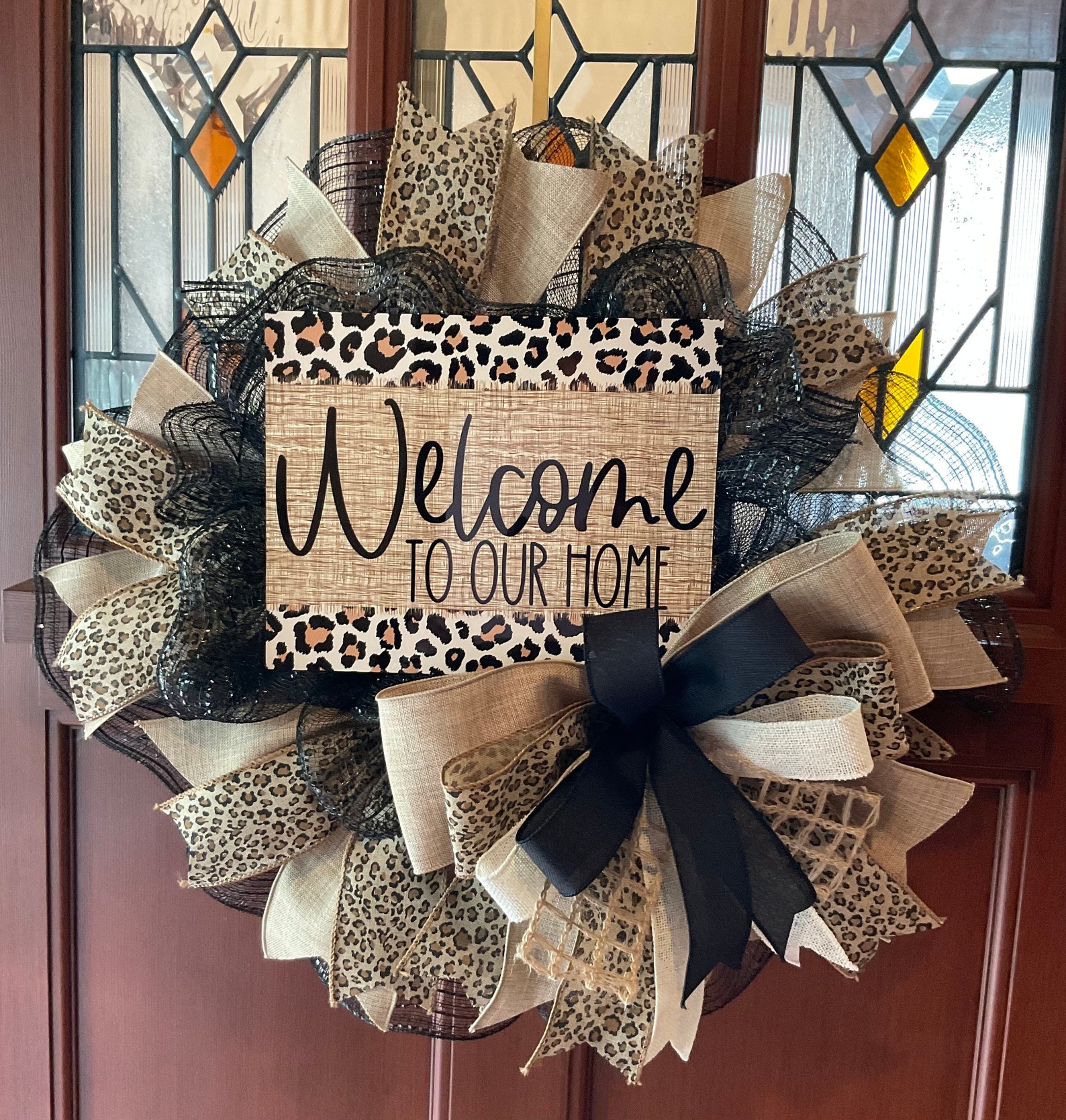 Leopard Print Front Door Wreath, Leopard Print Welcome Wreath, Animal ...