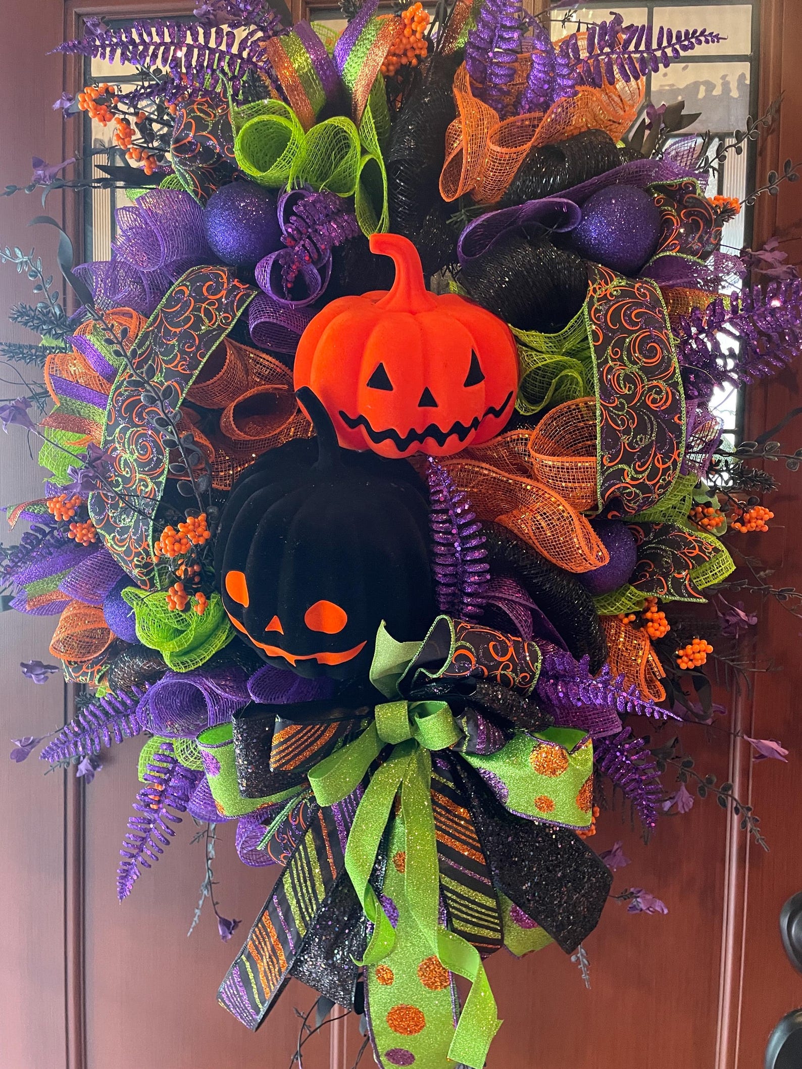 Halloween Wreath, Fall Wreath, Orange Purple Green Wreath, Pumpkin ...