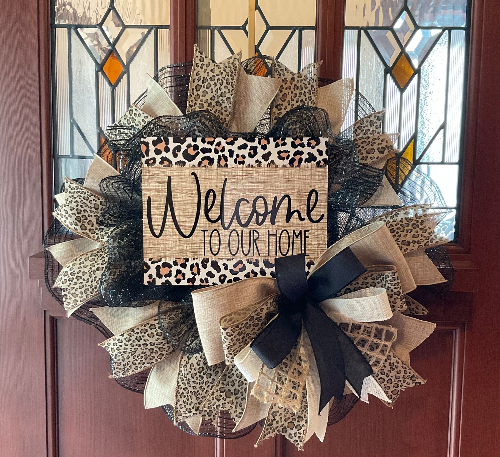 Leopard Print Front Door Wreath, Leopard Print Welcome Wreath, Animal ...