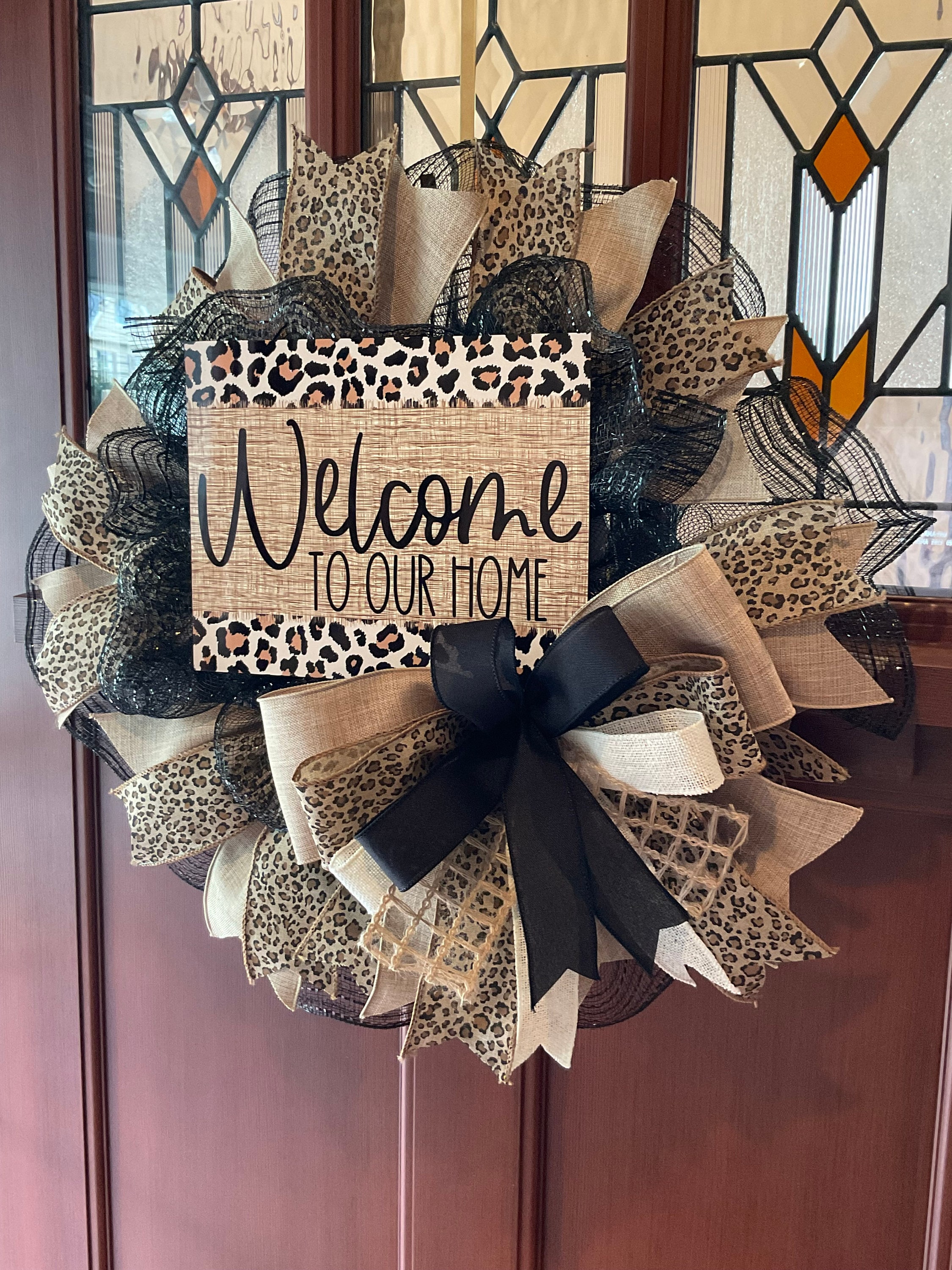 Leopard Print Front Door Wreath, Leopard Print Welcome Wreath, Animal ...