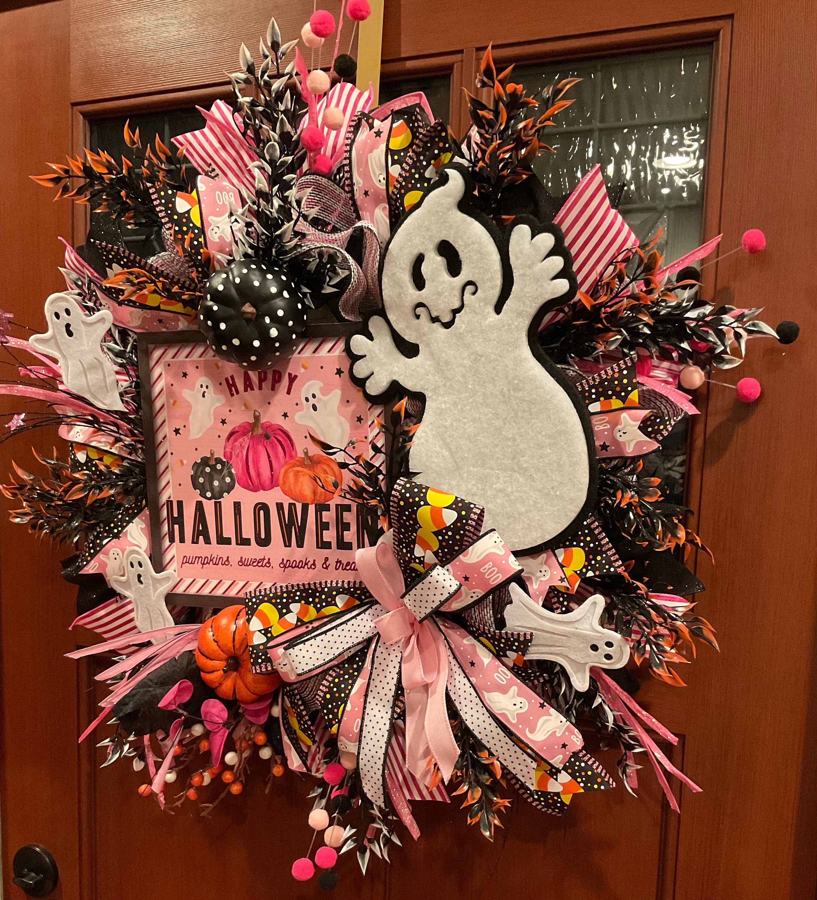 Halloween Wreath, Ghost Wreath, Pink Halloween Wreath, Halloween Front ...