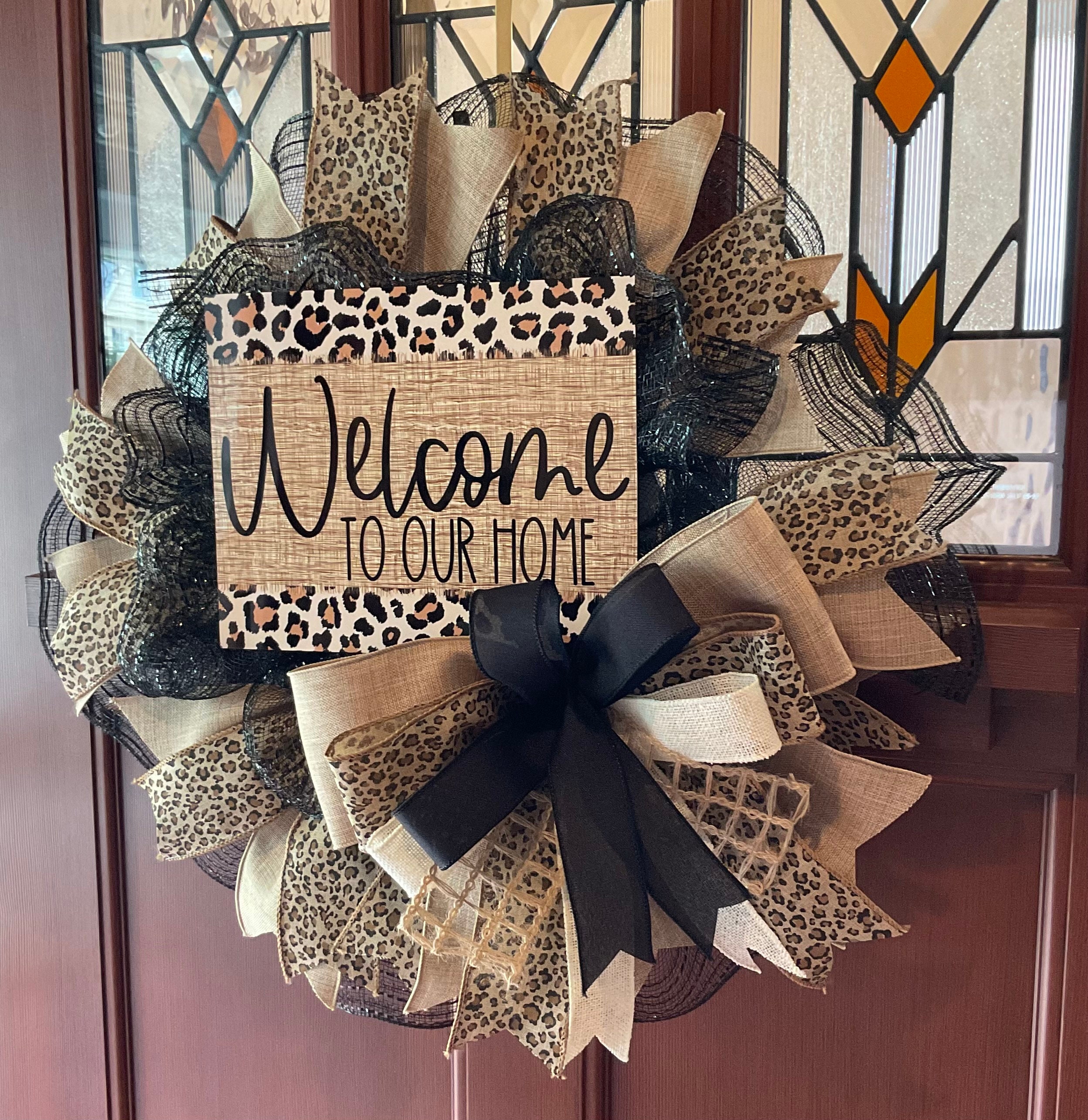 Leopard Print Front Door Wreath, Leopard Print Welcome Wreath, Animal ...