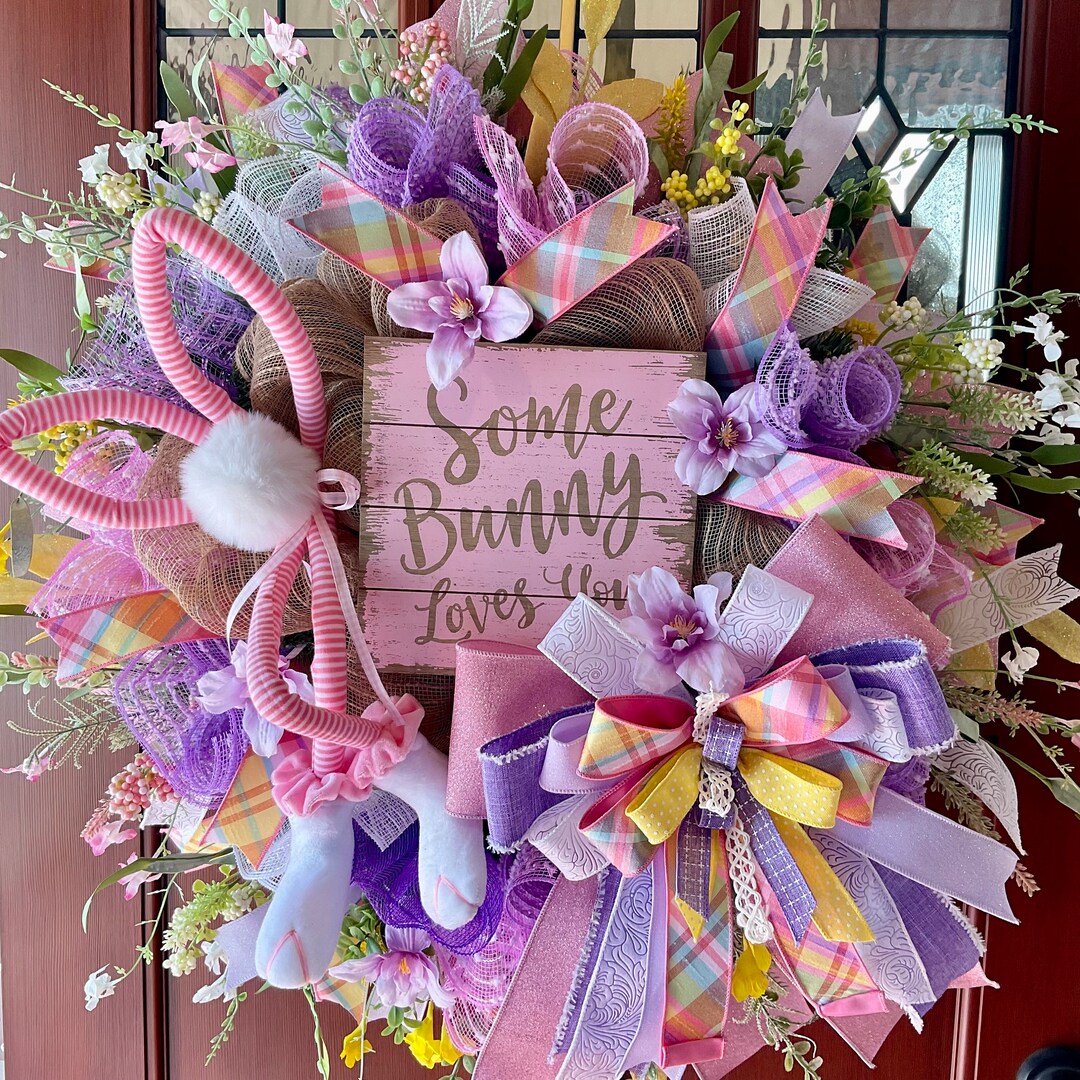 Bunny Door Wreath, Easter Wreath, Spring Easter Wreath, Spring Wreath ...