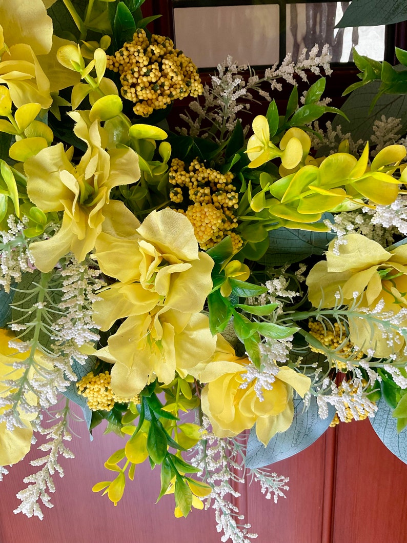 Spring Floral Wreath, Spring Front Door Wreath, Spring Wreath, Yellow ...