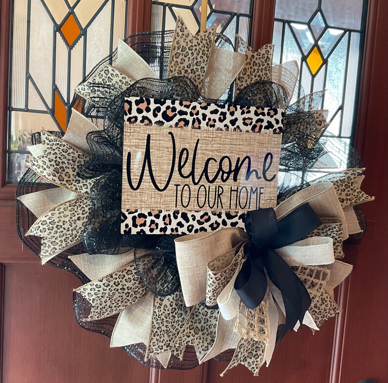 Leopard Print Front Door Wreath, Leopard Print Welcome Wreath, Animal ...