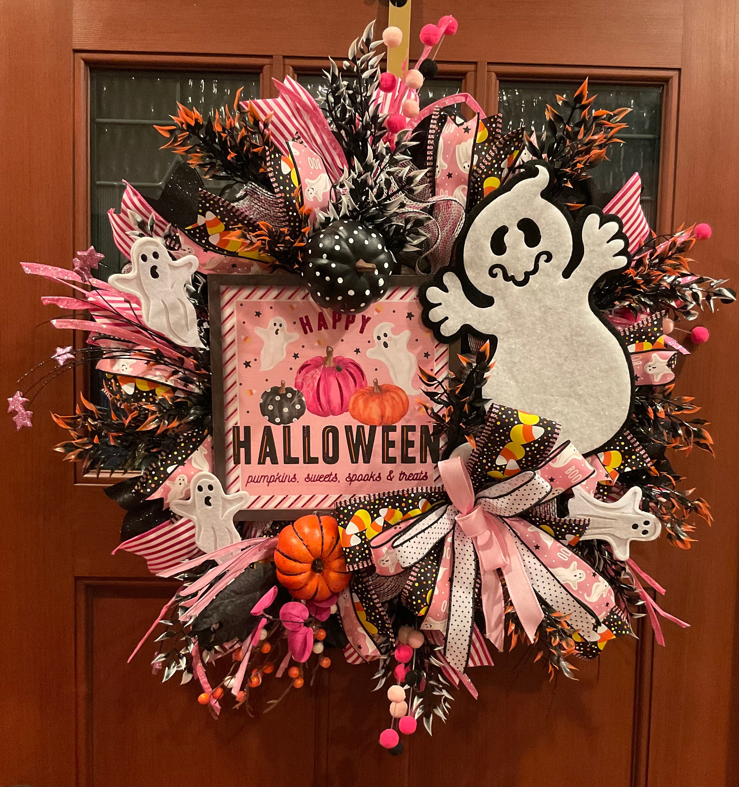 Halloween Wreath, Ghost Wreath, Pink Halloween Wreath, Halloween Front ...