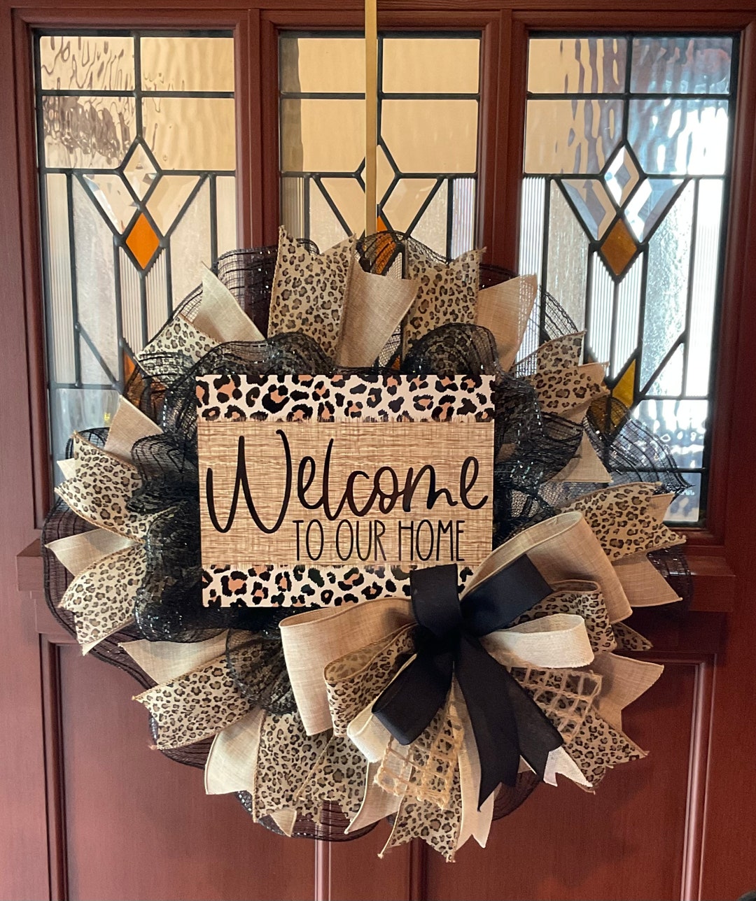 Leopard Print Front Door Wreath, Leopard Print Welcome Wreath, Animal ...
