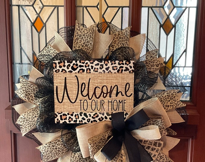 Leopard Print Front Door Wreath, Leopard Print Welcome Wreath, Animal ...