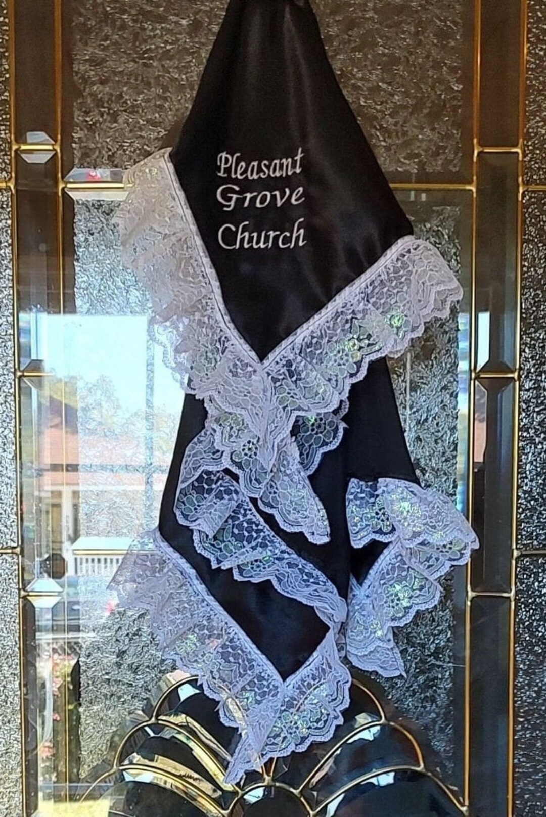 Black Satin Lap Scarf With White Lace - Etsy