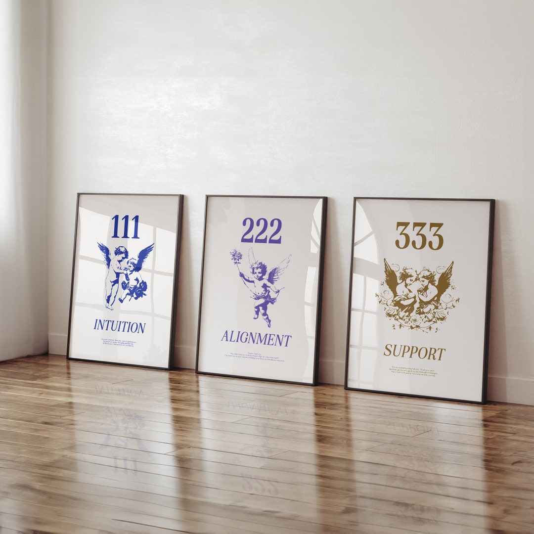 Set of 3 Canvas Prints Wall Art Angel Numbers Set Art Gradient Aura ...