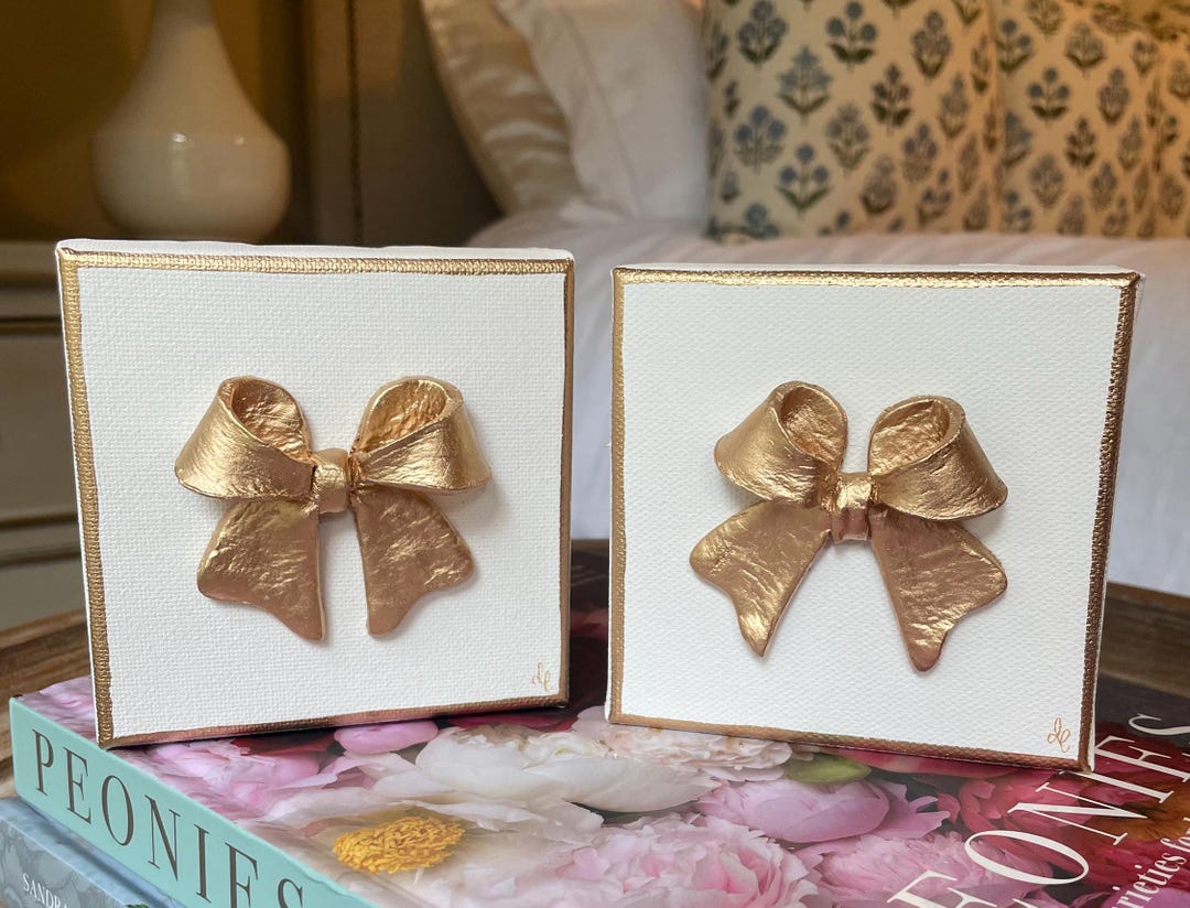 Gold Clay Bow on Mini Canvas - Etsy