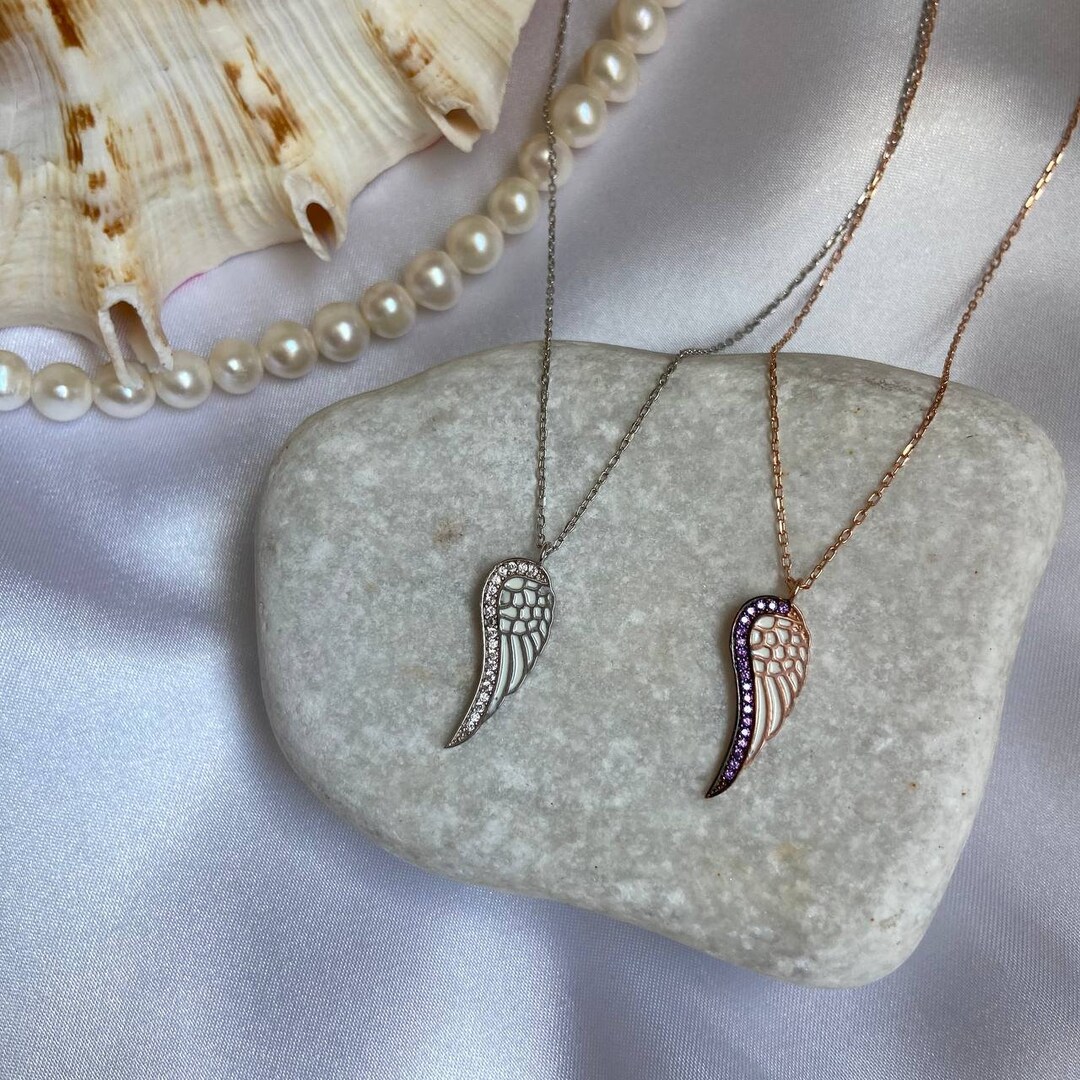 Angel Wing Necklace, Colorful Stones Wing Necklace, Guardian Angel ...