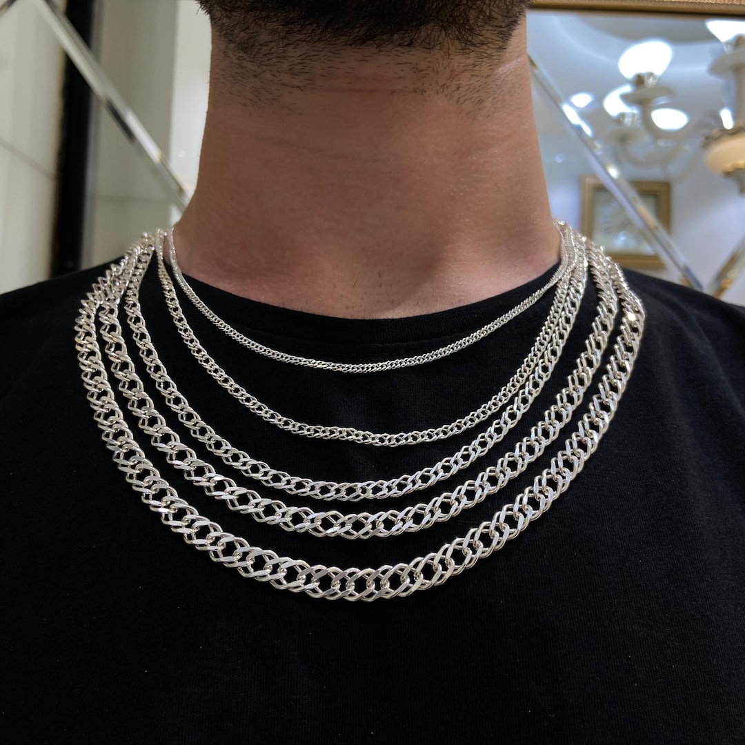 925 Sterling Silver Rambo Chain Men, Italian Double Curb Link Chain ...