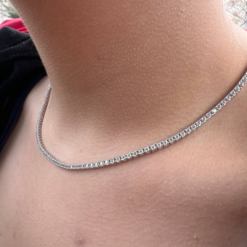 925 Sterling Silver Tennis Necklace, Tennis Choker, Minimal Tennis ...