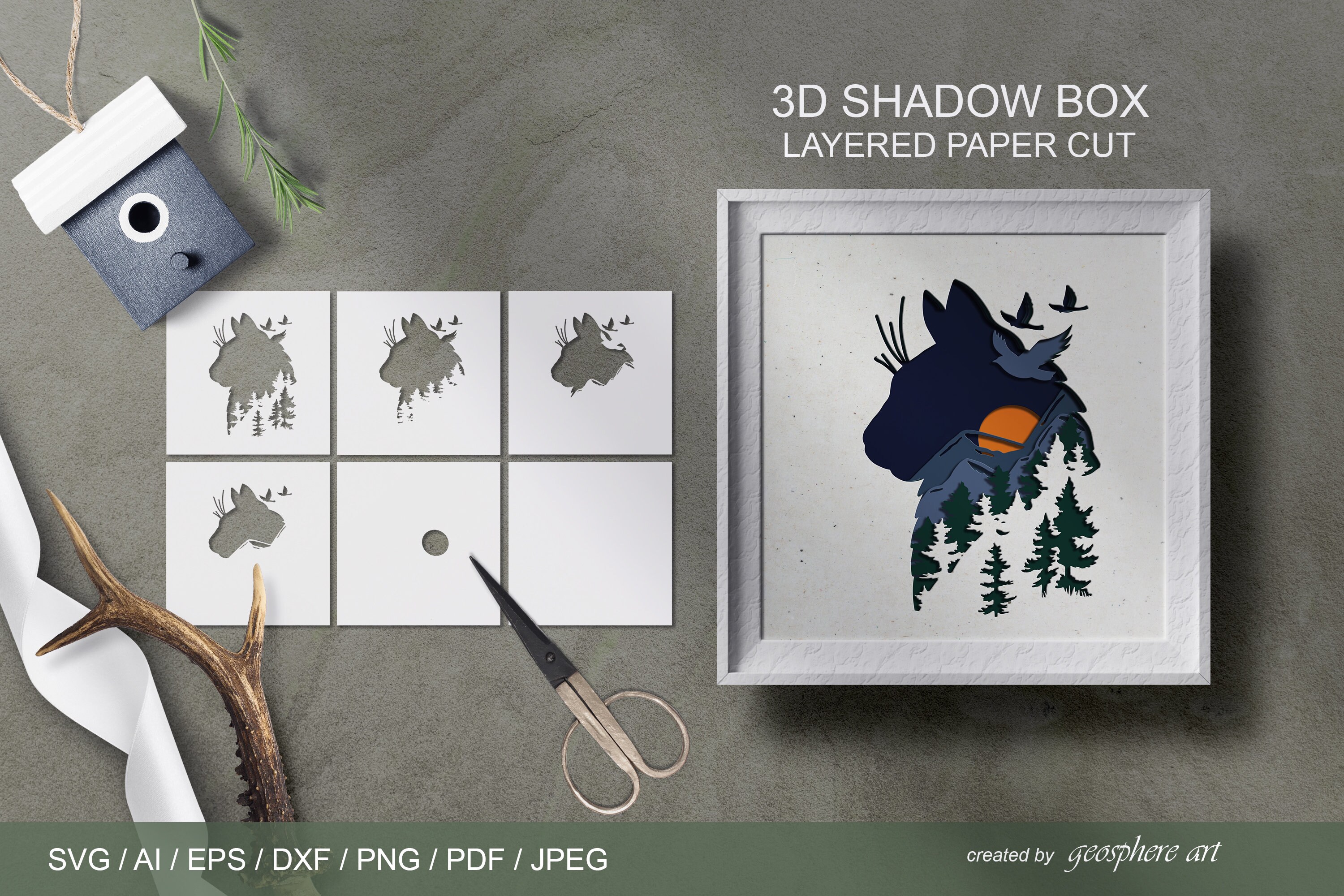 3D Cat Silhouette Shadow Box. Layered Papercut Svg / DXF / EPS - Etsy