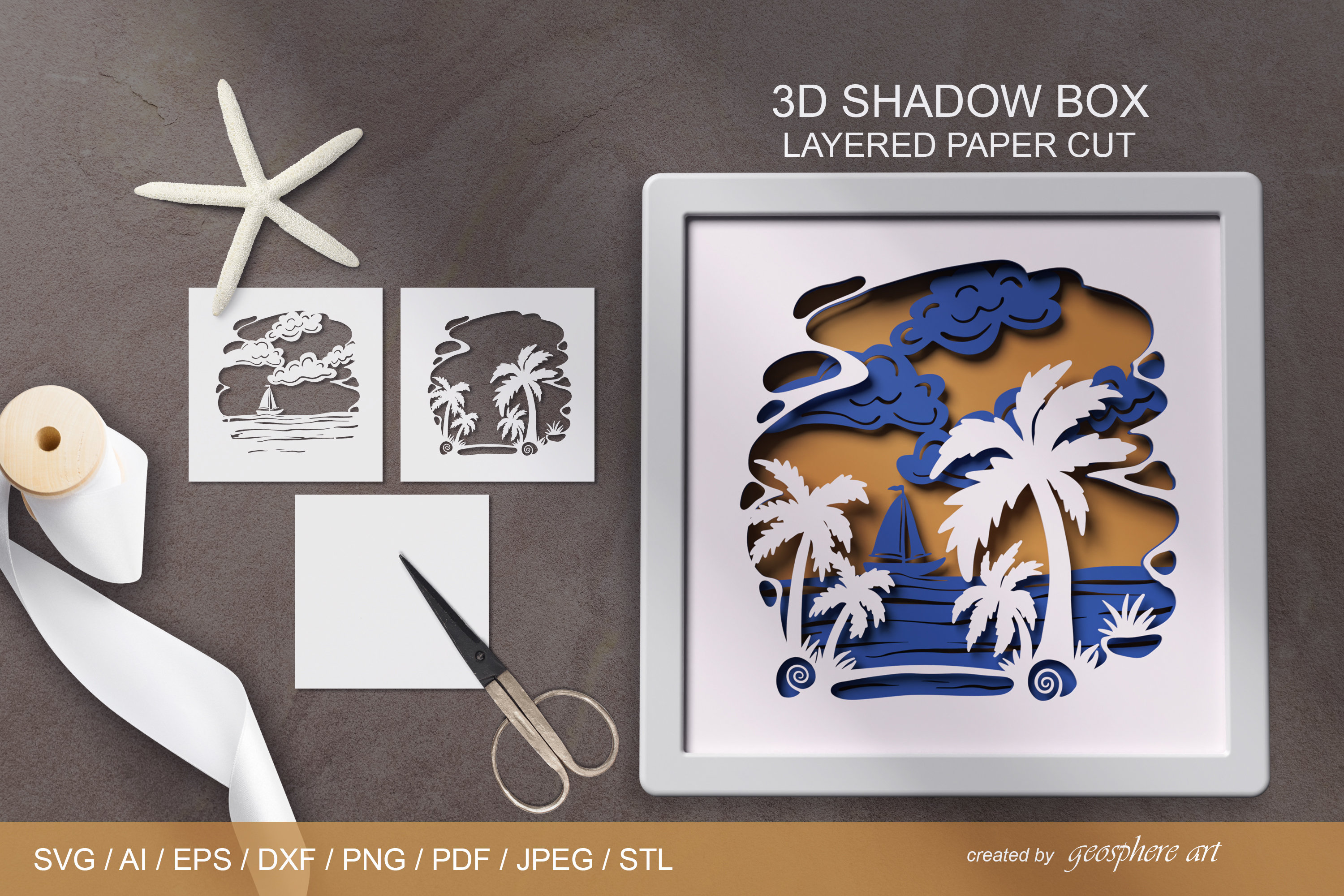 Seascape 3D Layered Papercut Shadow Box SVG / DXF / STL - Etsy
