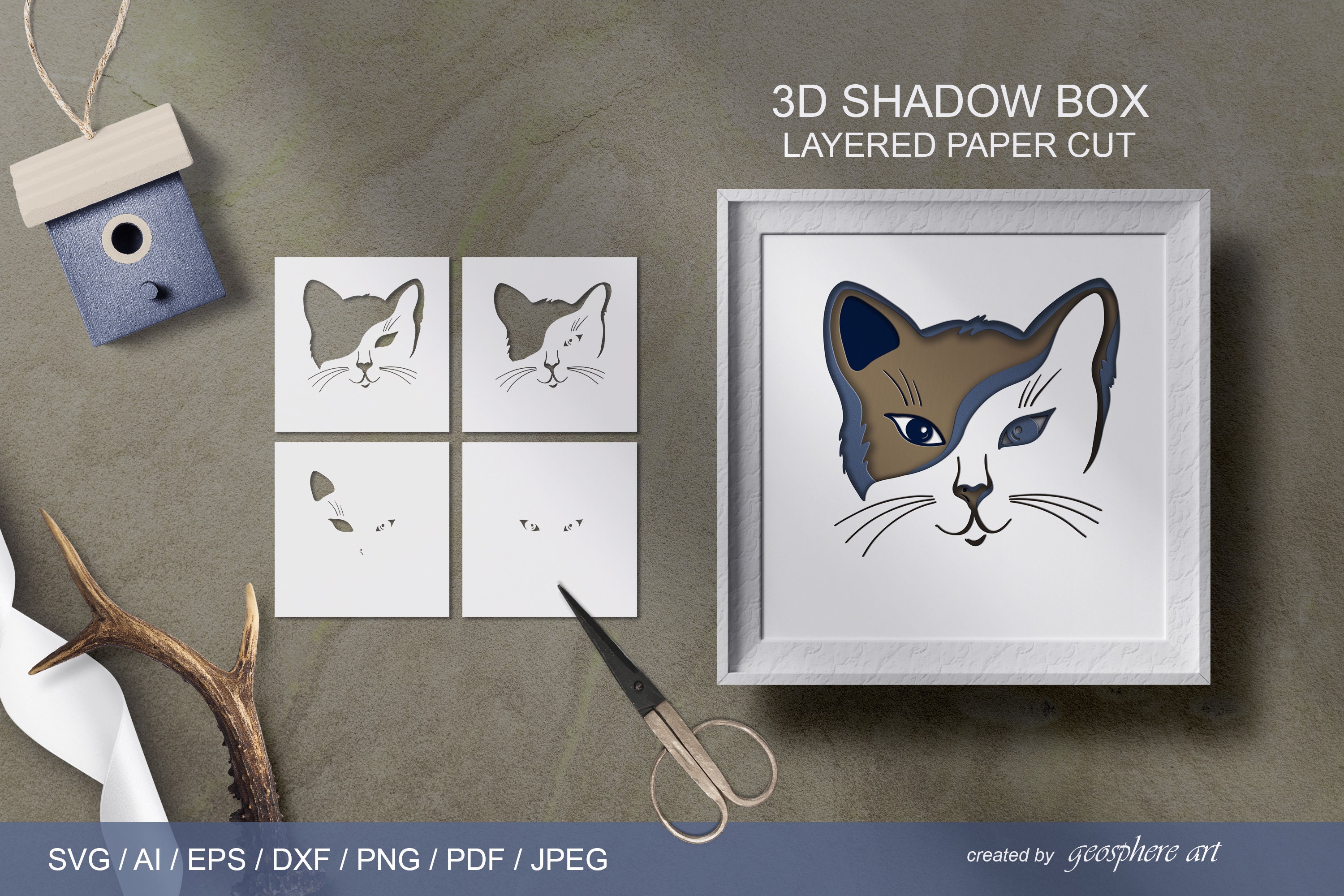 3D Cat Face Layered Papercut SVG / DXF / Shadow Box Template - Etsy