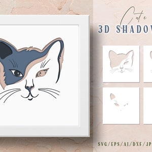 3D Cat Face Layered Papercut SVG / DXF / Shadow Box Template - Etsy