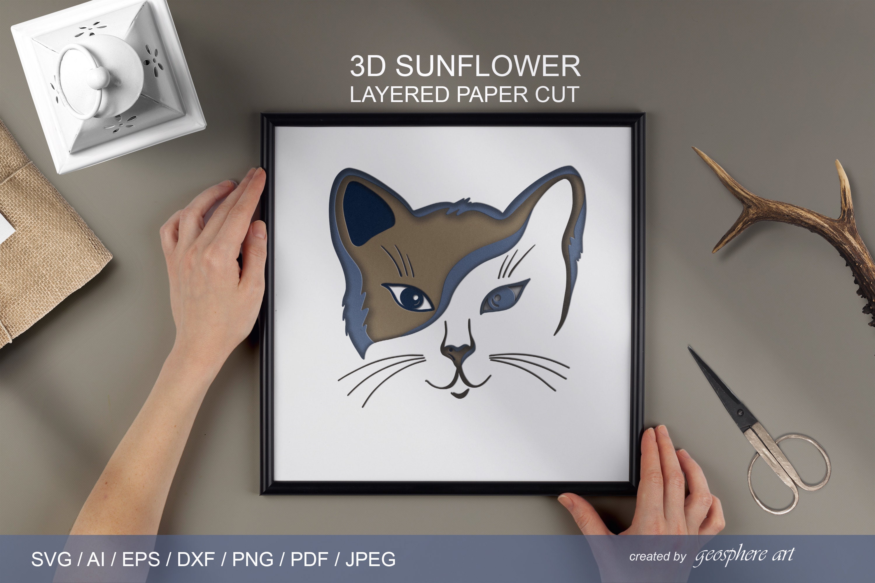 3D Cat Face Layered Papercut SVG / DXF / Shadow Box Template - Etsy