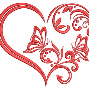 Heart With Butterfly Embroidery Design, Love Embroidery Design, 6 Sizes ...