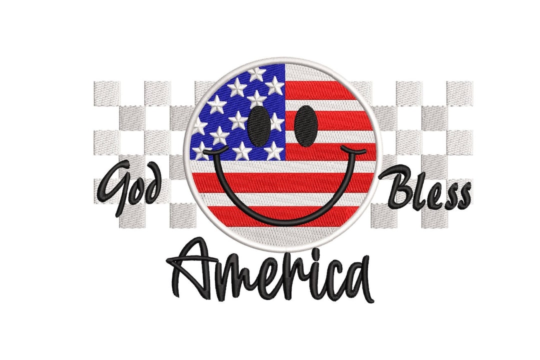 American Flag Smile Machine Embroidery, God Bless America Embroidery ,5 ...