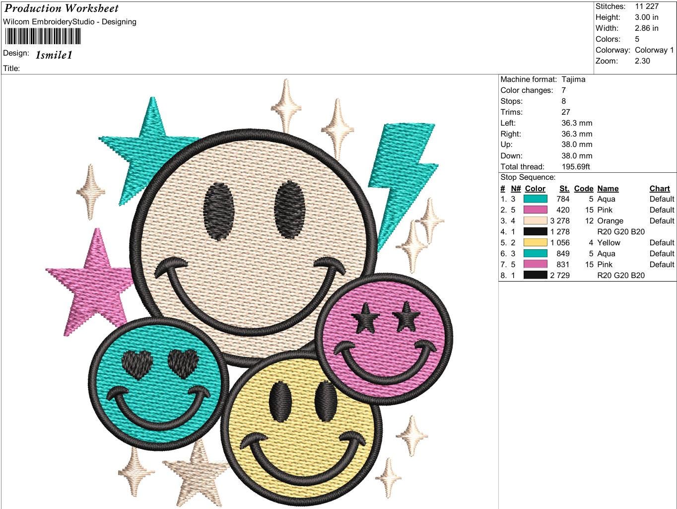 Retro Smile Face Embroidery Design: Groovy Vintage Pattern (4 Sizes ...