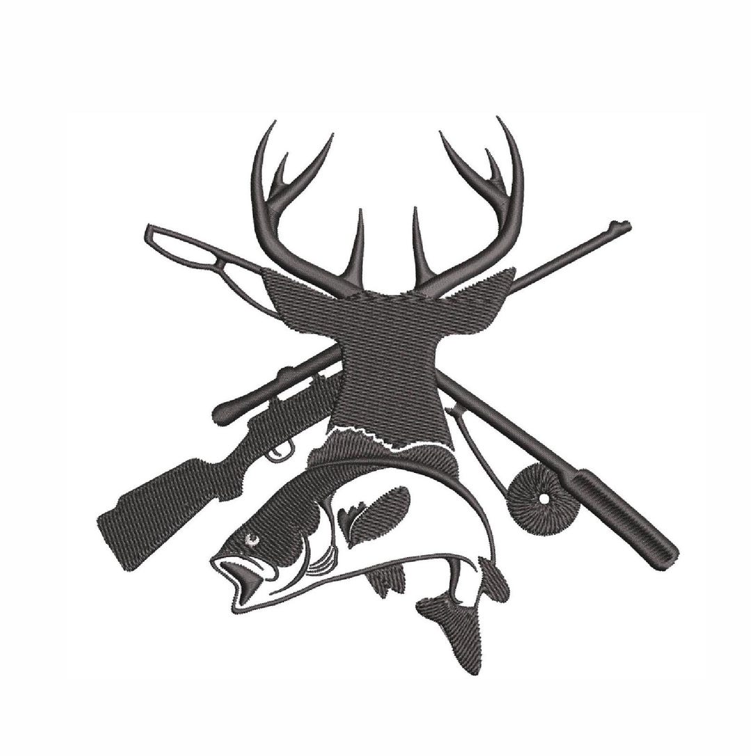 Deer and Fish Hunting Machine Embroidery Design, Animal and Fish ...