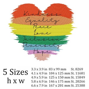 Kindness Equality Peace Love Inclusion Diversity Hope Embroidery, Love ...