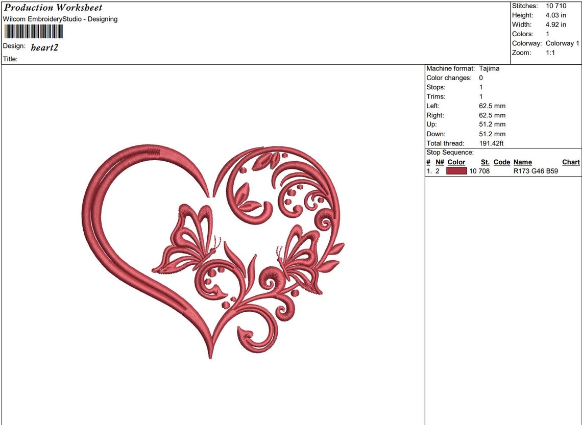 Heart Butterfly Embroidery Design: Romantic Valentine Gift (instant ...