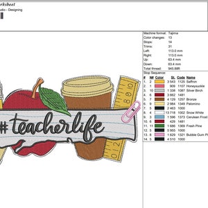 Teacher Life Embroidery Design: Back to School Machine Embroidery ...