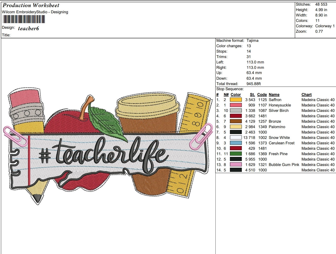 Teacher Life Embroidery Design: Back to School Machine Embroidery ...