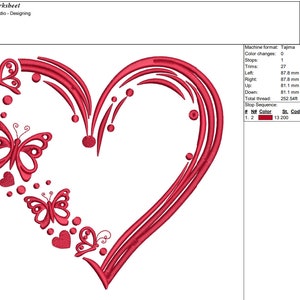Heart & Butterfly Embroidery Design: Romantic Valentine's Gift (instant ...