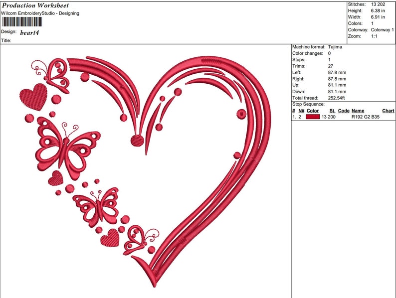 Heart & Butterfly Embroidery Design: Romantic Valentine's Gift (instant ...