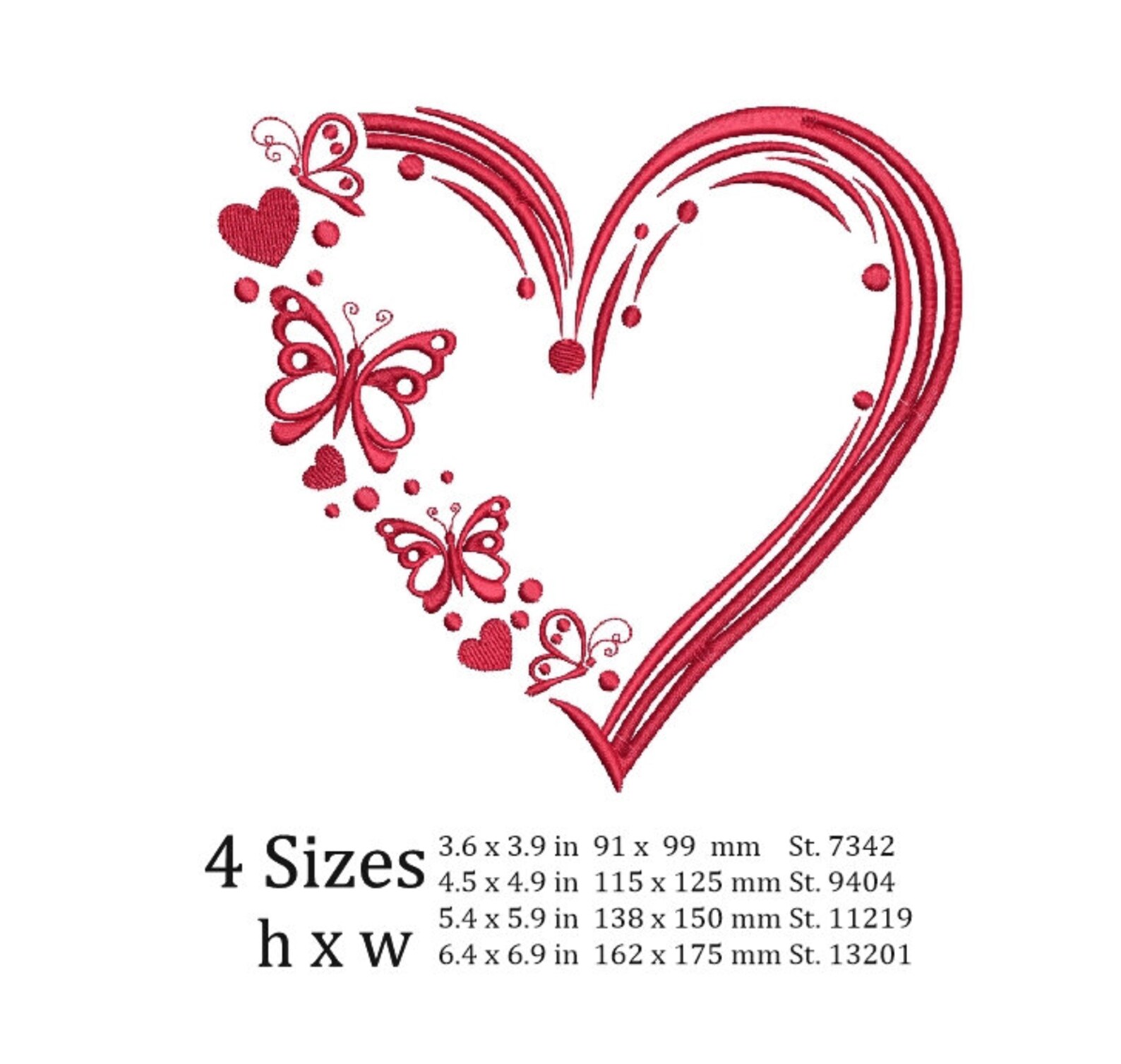 Heart & Butterfly Embroidery Design: Romantic Valentine's Gift (instant ...