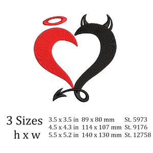 Heart Embroidery Design, Angel and Demon in the Heart Embroidery Design ...