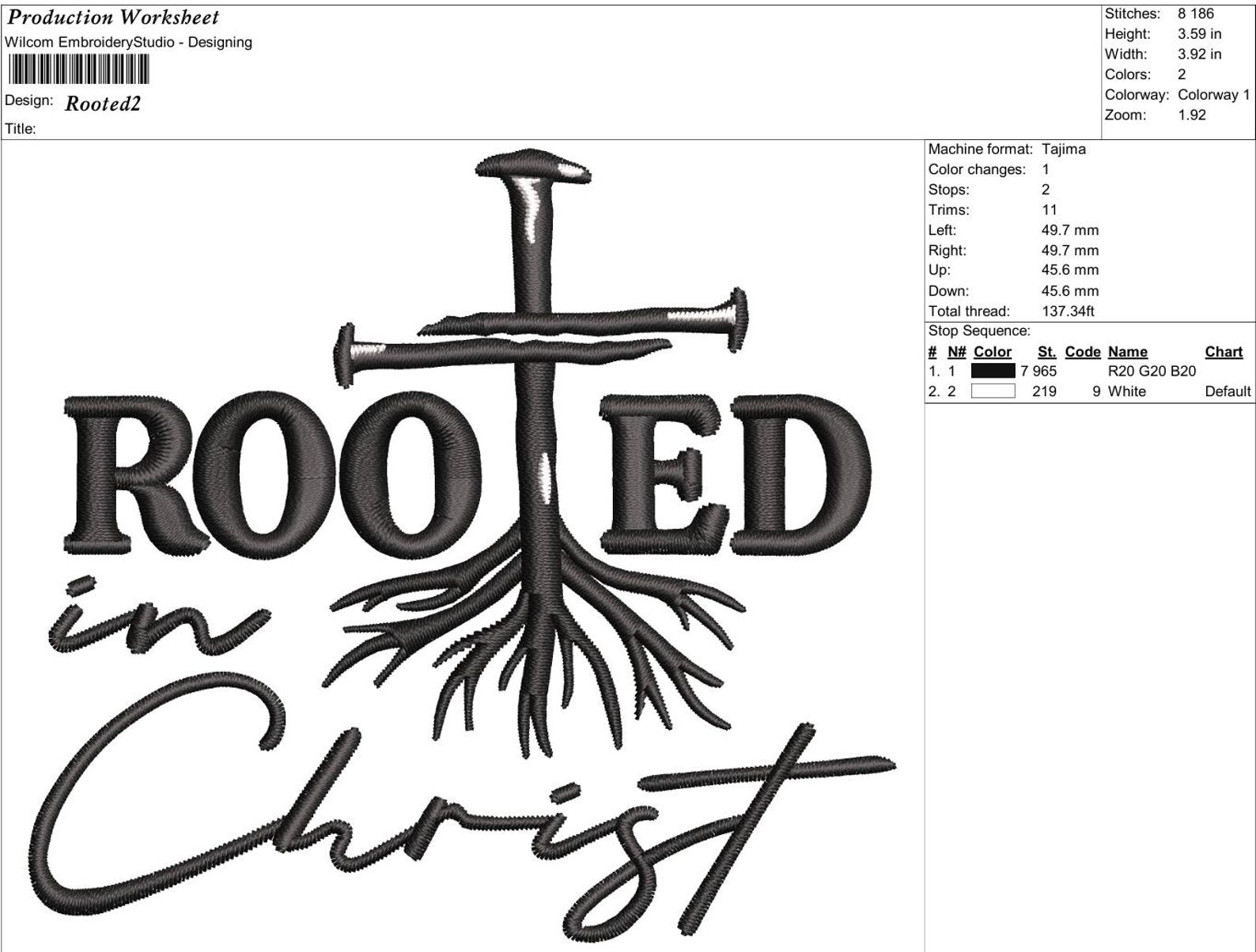 Rooted in Christ Embroidery Design: Christian Cross (digital Download ...