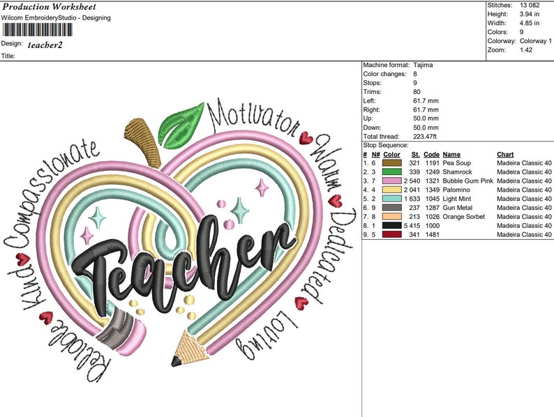 Teacher Apple Heart Embroidery Design: 6 Sizes (instant Download) - Etsy